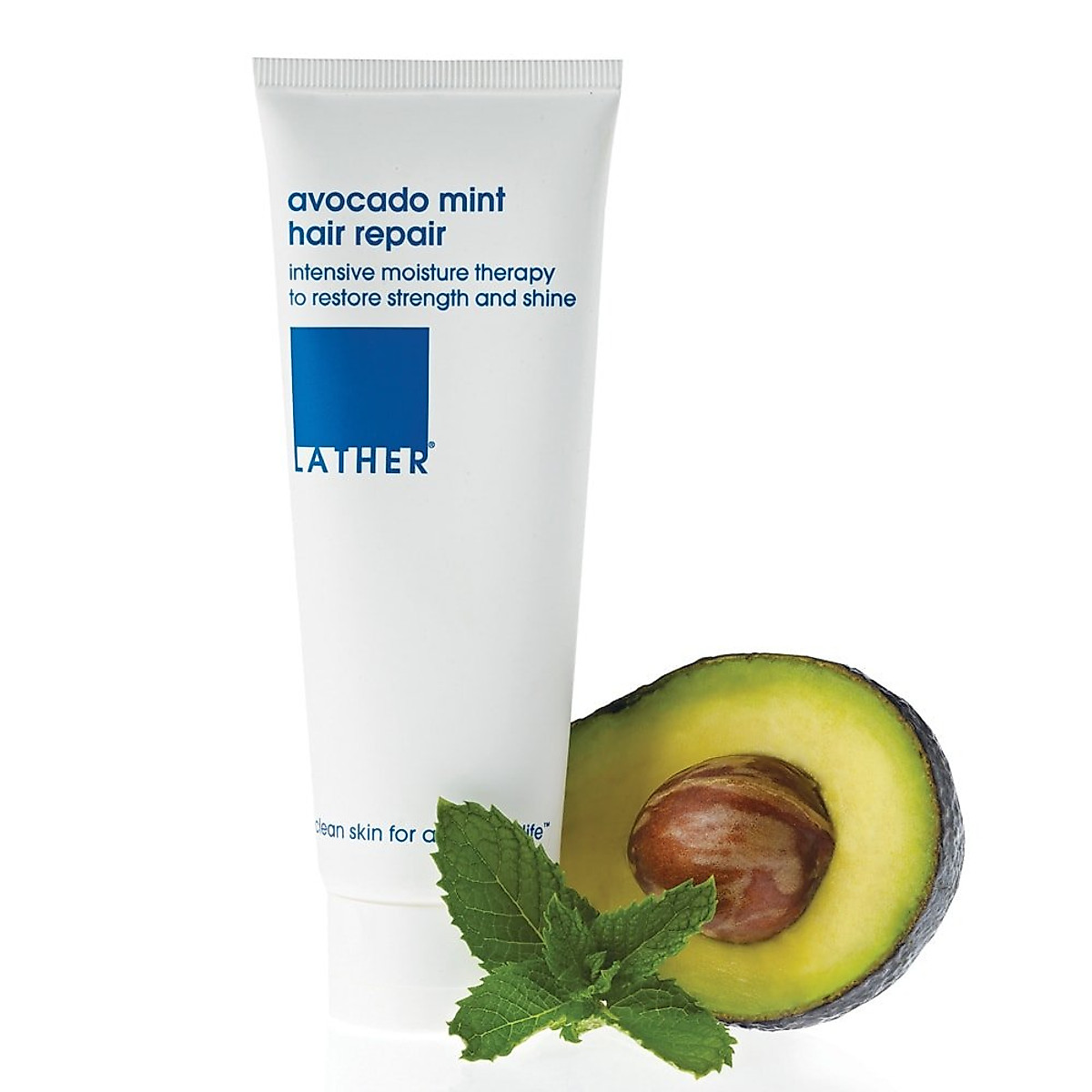 LATHER Avocado Mint Hair Mask Repair Treatment - Deep Conditioning Hair Mask to Smooth, Restore Strength & Shine on Dry or Damaged Hair - Leave In Conditioning Mask - Sulfate Free - 4 Fl Oz Tube