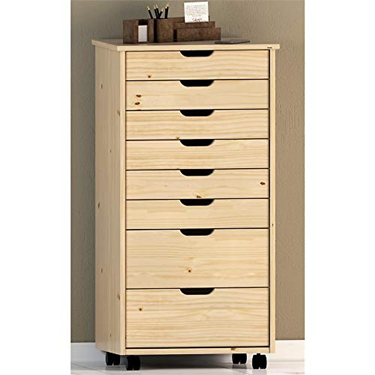 Riverbay Furniture 8-Drawer Transitional Wood Storage Cart w/Casters in Natural