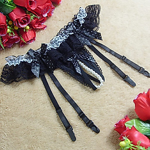 Sexy Floral Lace Garter Belt with Stockings Set Low Waist Hosiery Thong Open Design Underwear 3 Pieces Women Lingerie Set (Black)