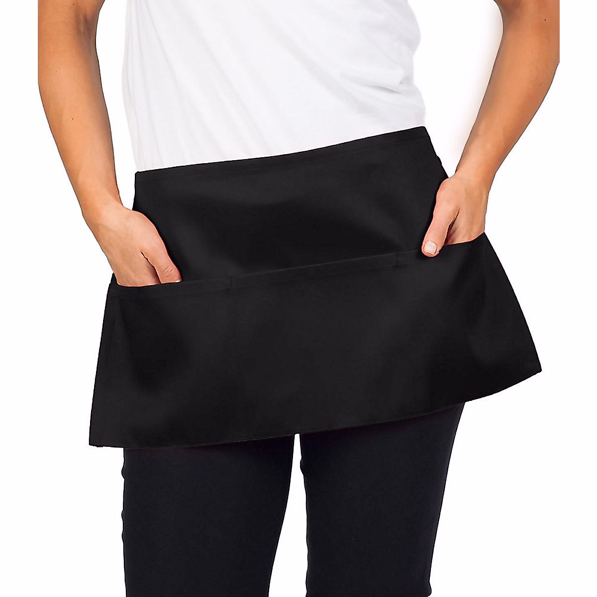 KNG Waitress Apron with 3 Pockets – 11 inch Waist Apron - Black