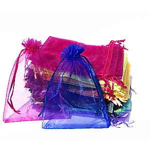 100 pieces of 5x7 Inches Mixed Color Organza Bags party jewelry gift bags drawstring gift bags chocolate mesh Valentine's Day gift bags wedding bags sachets jewelry bags Random distribution (Mixed Color)