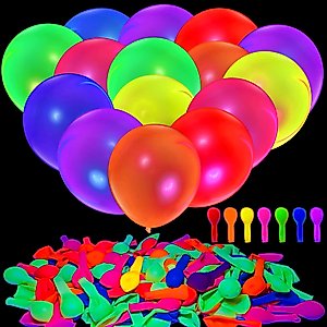 100 Pcs Neon Balloons, 12”UV Colorful Blacklight Balloons Glow in the Dark Luminous Helium Latex Balloon for Birthday, Wedding, Neon Party, Glow Party Decorations Supplies