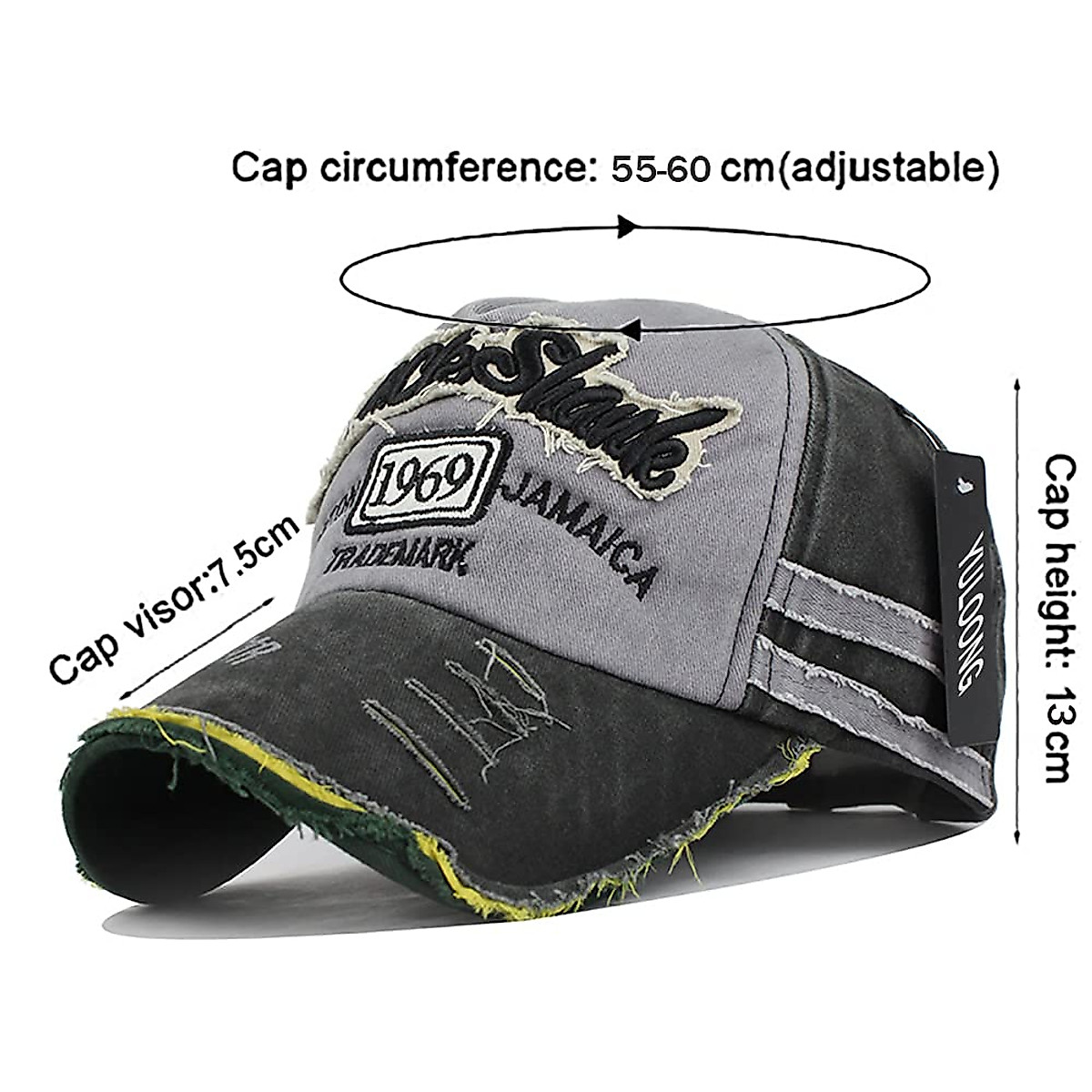 YULOONG Vintage Cotton Baseball Cap Denim Frayed Edge Sunhat Adjustable Unisex