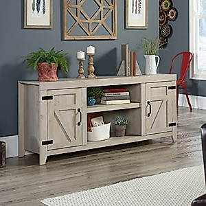 Sauder Misc Entertainment Farmhouse Credenza, for TVs up to 70", Chalked Chestnut Finish