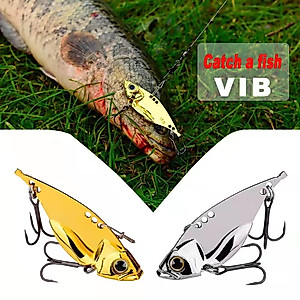 5 Pack Metal Blade Baits for Bass Fishing Lures Hard Metal VIB Fishing Spoons Crankbaits Swimbaits for Trout Walleye Crappie Saltwater Blade Bait Fishing (Gold Blade Baits_5pcs/Box)