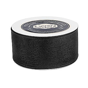 VATIN Christmas Ribbon Sheer Organza Wired Ribbon 1-1/2 inch 25 Yards (75Ft) -Black ,Perfect for Making Bows and Wreaths