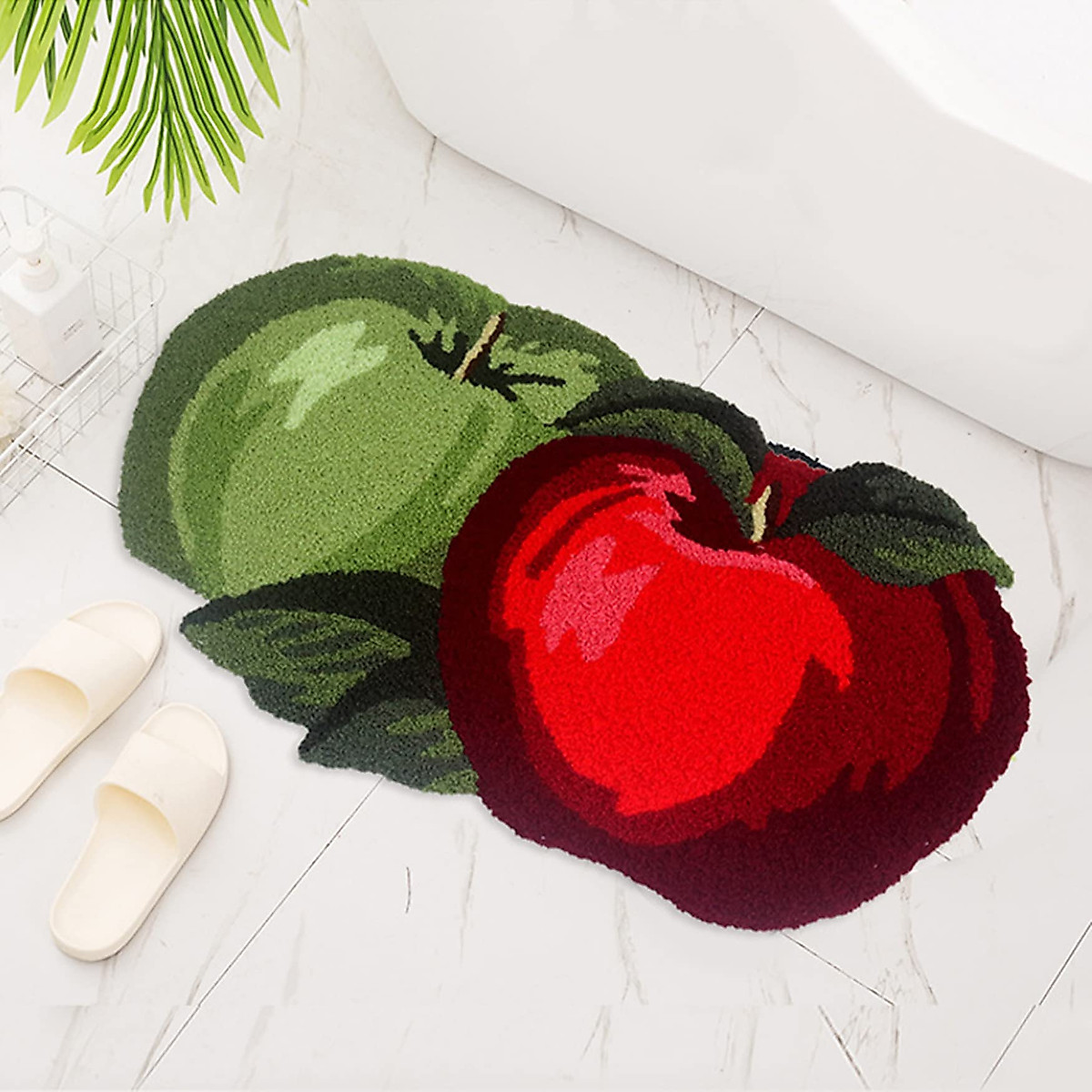 Apple Rug Fruit Shaped Mat Orchard Rug Red Hand Woven Carpet Bedroom Area Rug Non Slip Bathroom Rug Apple Orchard Home Decor Doormat Area Rugs Modern Area Rugs 17.7"x 31.49"