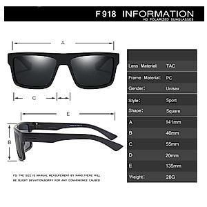 DUBERY Women's Fashion Polarized Sport Sunglasses, Black/Black, Frame Width:141mm