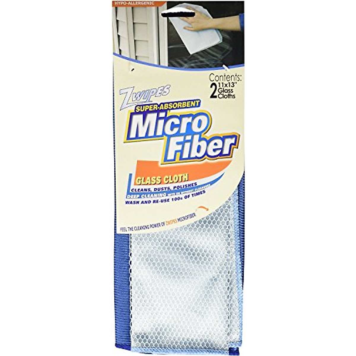 Zwipes Microfiber Glass Mirror and Window Cleaning and Polishing Cloth | Dual-Sided | 2 Pack, Blue