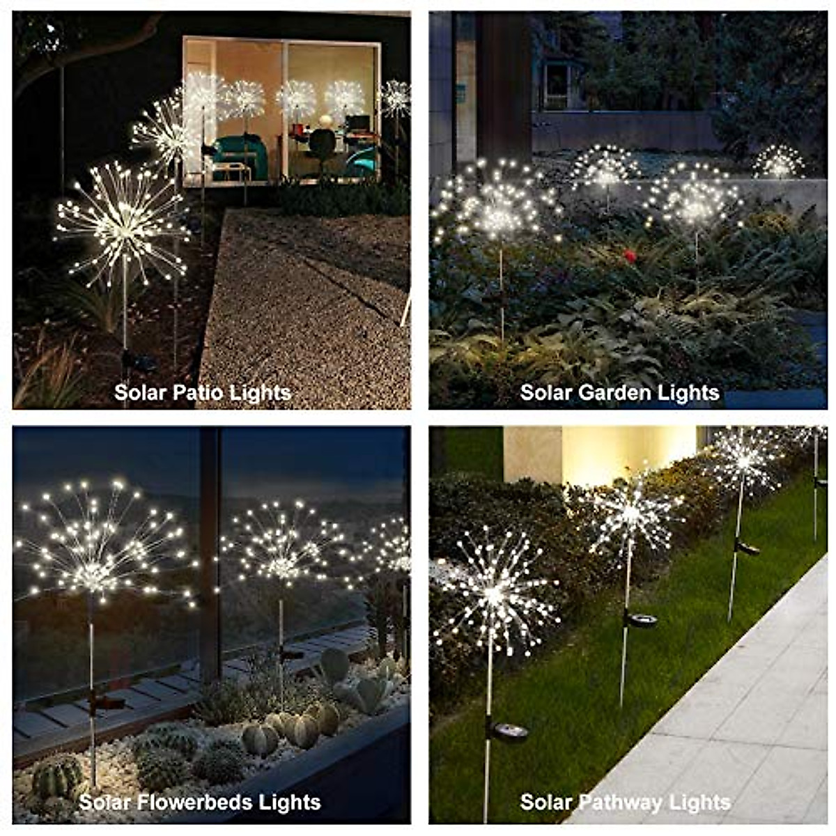 Garden Decorative Flowers Firework Lights Solar Powered 120 LED 40 Copper Wire DIY Waterproof Landscape Stake Light for Halloween, Christmas, Patio Yard Pathway Lawn Party Decor(White, 2 Pack )