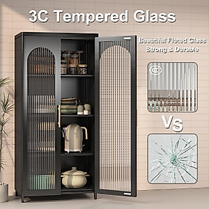 RpAosd 59" Metal Storage Cabinet with Glass Doors,Glass Display Cabinet for Living Room,Dining Room and Kitchen,Decorative Sideboard Buffet Cabinet with Glass Doors and Shelves (Black)