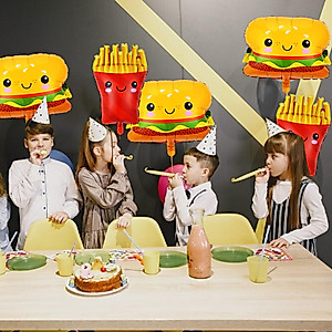 GOTPASS 6 Pcs Hamburger Balloons French Fries Balloons Food Themed Foil Aluminum Balloon for Baby Shower Birthday Wedding Fast Food Snacks Decorations Supplies