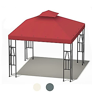 FOLAWO 10' X 10' Gazebo Replacement Canopy Double Tier Gazebo Covers for Yard Patio Garden Canopy Sunshade (Red)