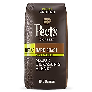 Peet's Coffee, Dark Roast Decaffeinated Ground Coffee - Decaf Major Dickason's Blend 10.5 Ounce Bag