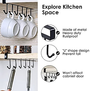 Fusiontec 3pcs x 6 Hook Under Cabinet Mug Hanger - Adhesive Cup Holder Hanger Under Cabinet - Coffee Cup Mug Holder Hanger for Kitchen - Fit for 1 Inch Thickness Shelf or Less (Black)