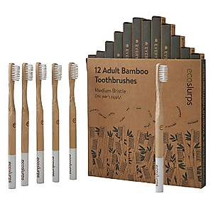 EcoSlurps 12 Bamboo Toothbrushes Multipack - One Years Supply of Bamboo Toothbrush - Bulk Biodegradable toothbrushes (12 Adult Medium, Multi-Colored)