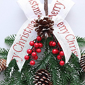 NMFIN Christmas Teardrop Wreath, Artificial Front Door Swags w/ Berries & Pine Cones & Ribbon Bow for Holiday Home Wall Decor