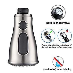 DEOKXZ Kitchen Sink Pull Down Faucet Spout Replacement Brushed Nickel，3 Function (Flow/Spray/Water Blade) Sprayer Nozzle with Check Valve, Only for G1/2 Connector