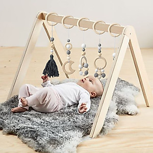 R HORSE 5 Baby Play Gym Toy Set Wooden Hanging Toy for Infant Play Activity Gym Wooden Nursing Pendant Gym Rattles Toy Sensory Birthday Shower Gifts Toys for Newborn Gift