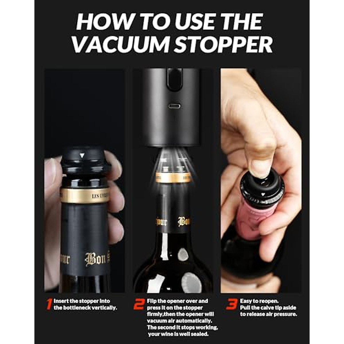 IntreLife 2 in 1 Electric Wine Opener Set,Rechargeable Wine Bottle Openers with Electric Vacuum Preserver,Wine Stopper,Foil Cutter,Automatic Wine Saver Pump Set