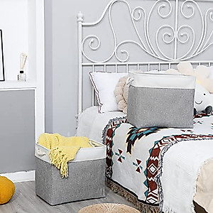 Bidtakay Large Storage Bins for Clothes Fabric Deep Baskets for Organizing Set of 2 Grey Fabric Pantry Storage Bins for Hallway Living Room Blankets 17x12x15 in Extra Large Shelf Tote Baskets