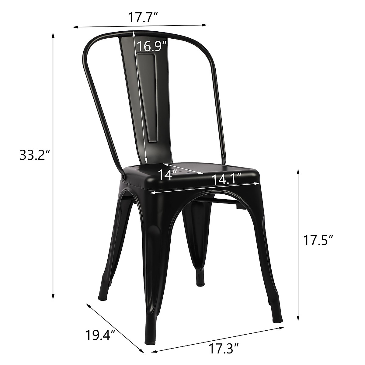 LSSBOUGHT Patio Dining Chairs set of 4 Metal Chairs Indoor Outdoor Chairs Stackable Chairs for Kitchen, Dining Room, Bistro and Cafe (black)