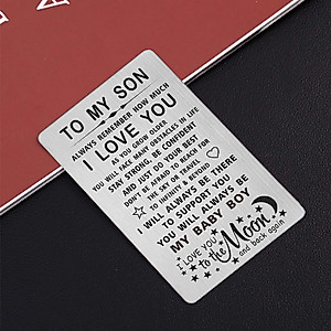 TANWIH Son Engraved Wallet Card I Love You Gifts from Mom Dad, To My Son Birthday Graduation Christmas Card Deployed Presents