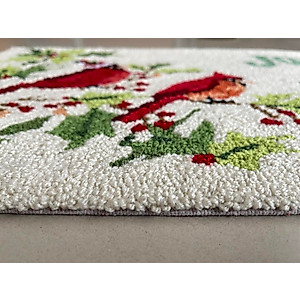 EZ.enjoy Winter Cardinal on Branch Holly Berries Joy Hand-Hooked Accent Rug 28.5 X 17 Inches for Holiday Christmas Home Decor