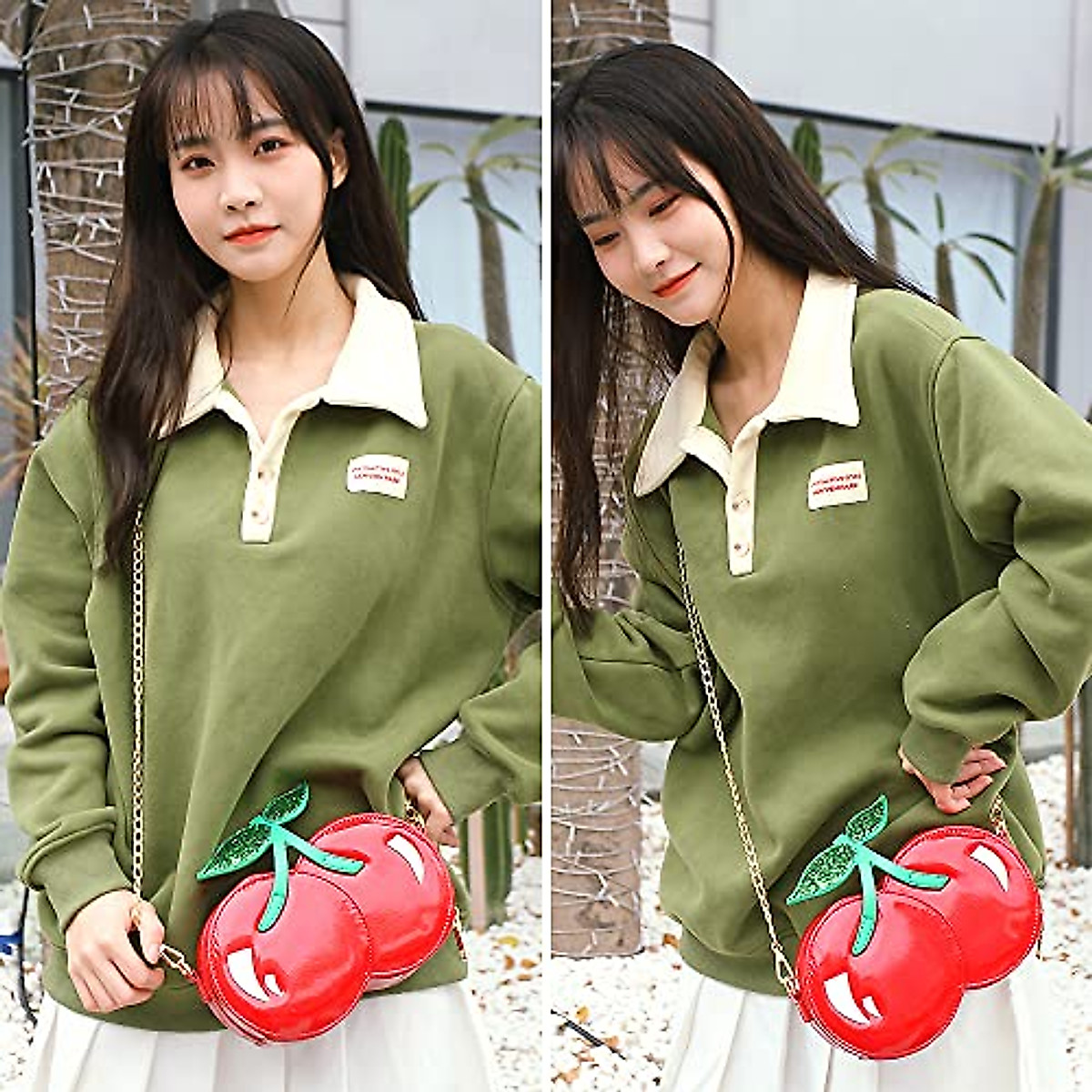 ENJOININ Sequins Red Cherry Shoulder Bag Women's Crossbody Bag Girl's Clutch Bag Fashion Purses and Handbags