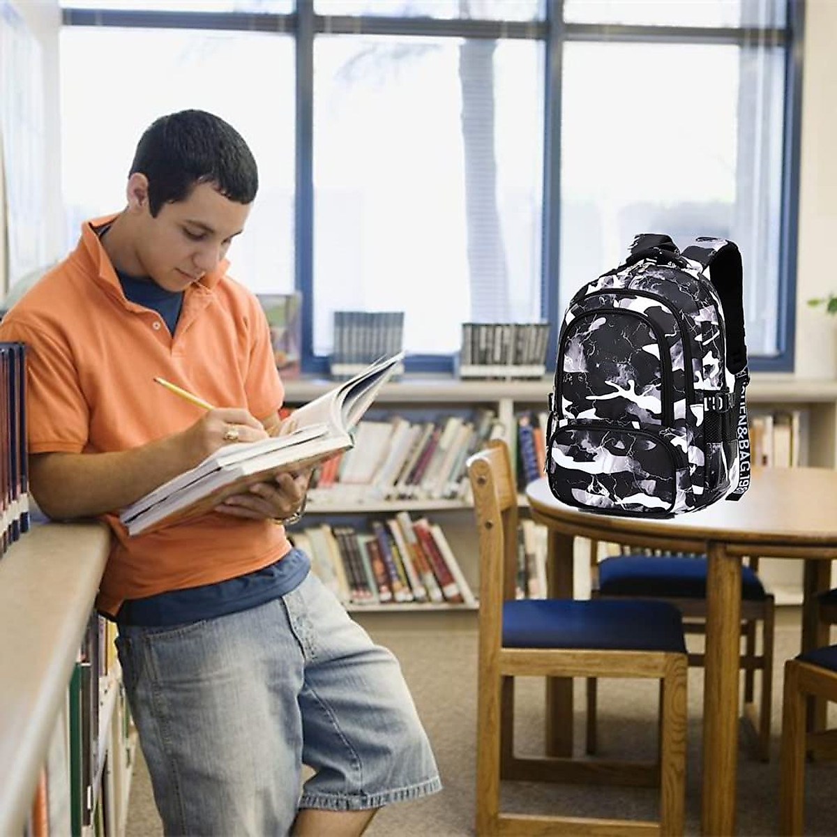 XLERHAZO School Backpack Camouflage Backpack Water Repellent Casual Daypack Lightweight Bookbags for Boys Girls (DX Camo Blue)