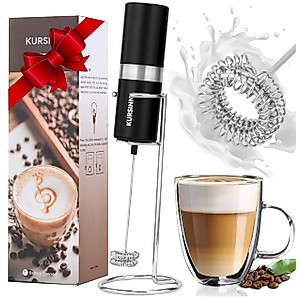 KURSINNA Powerful Milk Frother Handheld Battery Operated, Double Whisk Foam Frother Maker with Stainless Steel Stand, Drink Mixer For Coffee, Lattes, Matcha, Cappuccino (13000RPM Battery Operated)