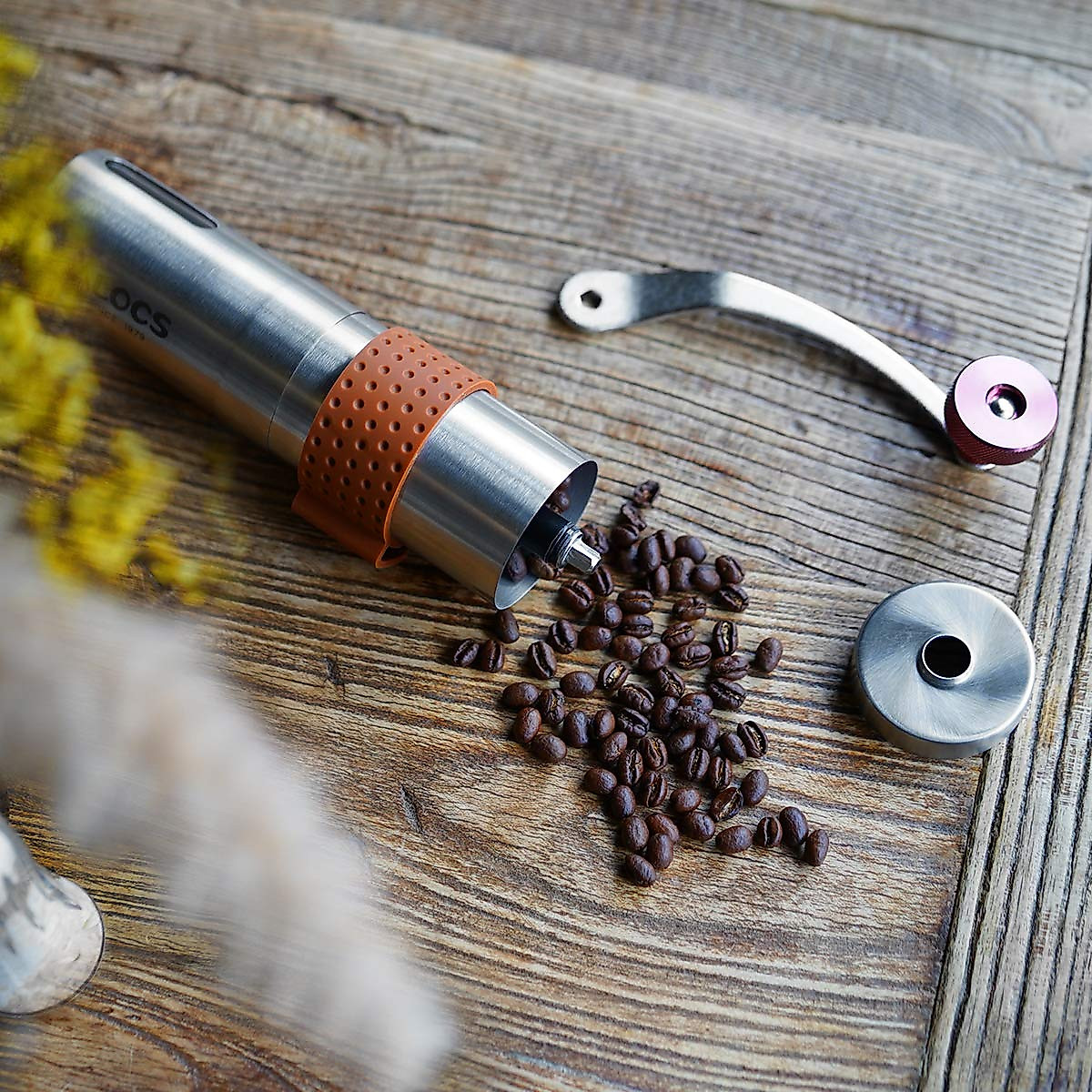 ALOCS Manual Coffee Grinder, Stainless Steel Coffee Bean Grinder, Adjustable Ceramic Conical Burr Coffee Grinder, Portable Coffee Grinders for Home Use, Office, Travel and Camping