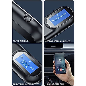 Bluetooth 5.0 Transmitter Receiver,Bluetooth Transmitter for TV,TWIEVO Bluetooth Adapter LCD Display 3-in-1 3.5MM AUX Jack Stereo USB Adapter Wireless Dongle for PC TV Car，Bluetooth tv Transmitter