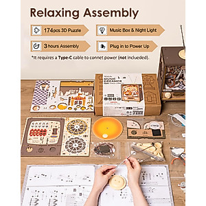 Rolife 3D Wooden Puzzles for Adults DIY Book Nook Kit 16" Ferris Wheel Music Box Model Building Set with LED Crafts for Adults Gifts for Girls Boys (Sunset Carnival)