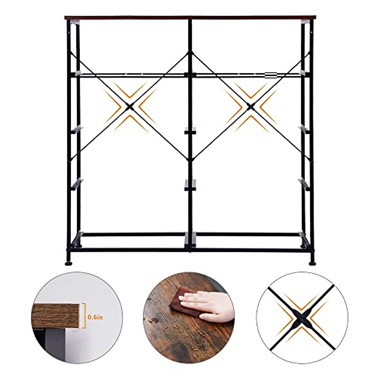 AOPSEN 10-Drawer Dresser, Tall Vertical Chest of Drawers with Sturdy Steel Frame, Wooden Top, Fabric Storage Drawer Dresser for Bedroom, Nursery, Closet, Rustic Brown