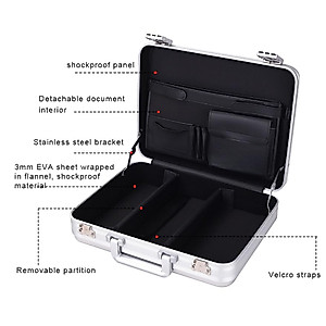 urecimy Silver 18.1X13.8X4.5 Inch Diplomatic Metal Briefcase Aluminum Toolbox Cash Case 18 Inch Laptop Briefcase Hardsided