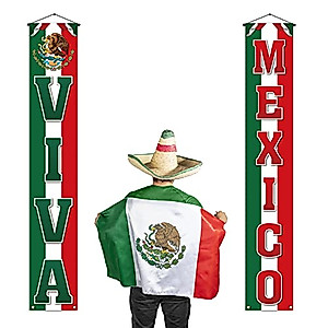 Pudodo Viva Mexico Porch Banner Dia De La Independencia Mexican Independence Day Party Front Door Wall Hanging Banner Decoration