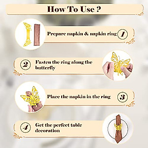 Honitra 100 Rose & Butterfly Napkin Rings, Gold Napkin Rings for Table Decor, Napkin Rings Set of 100 for Luxury Banquet Style, Reusable Paper Napkin Rings for Wedding, Birthday, Anniversary