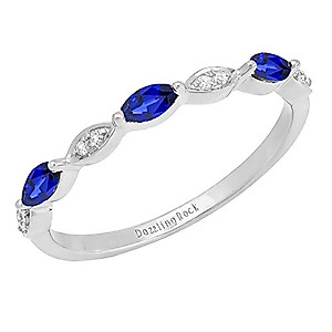 Dazzlingrock Collection Marquise Lab Created Emerald and Round Diamond Women Wedding Band, 14K White Gold, Size 8