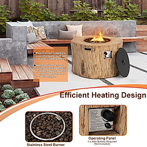 COSTWAY 40" Propane Gas Fire Pit Table, 2-in-1 Outdoor Round Fire Table W/Volcanic Rock & PVC Cover, 50,000 BTU Heat Output, Wood-Like Surface for Backyard, Poolside