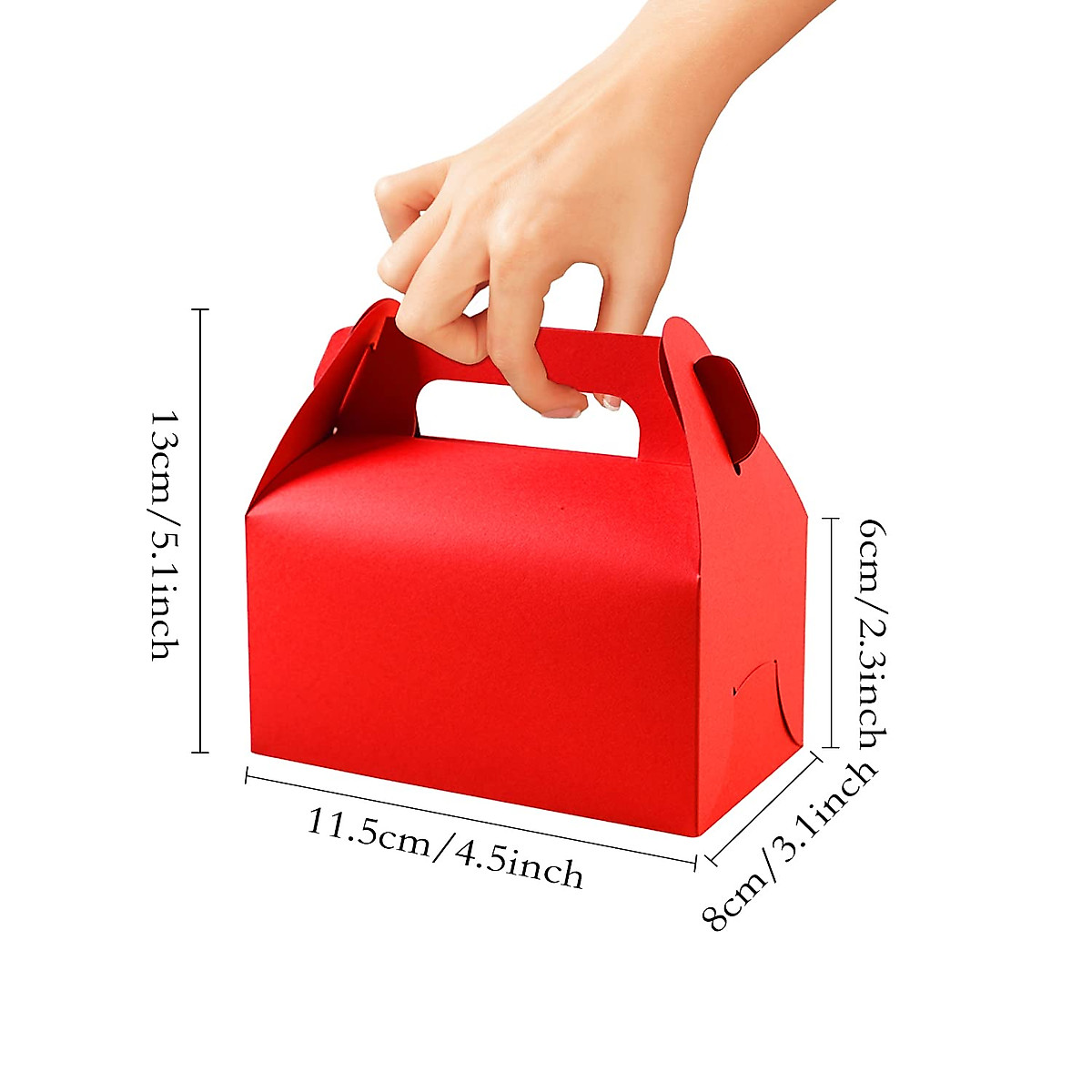 30 Pcs Gable Treat Boxes, Small Goodie Boxes Red Party Favor Boxes Cardboard Kraft Paper Gift Box Dessert Candy Cookie Boxes for Birthday Baby Shower Mothers Day Party Favors, 4.5 x 3.1 x 5.1" (Red)