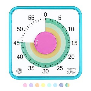 TWENTY5 SEVEN Countdown Timer 7.5 inch; 60 Minute 1 Hour Visual Timer – Classroom Teaching Tool Office Meeting, Mechanical Countdown Clock for Kids Exam Time Management Magnetic, Colorful