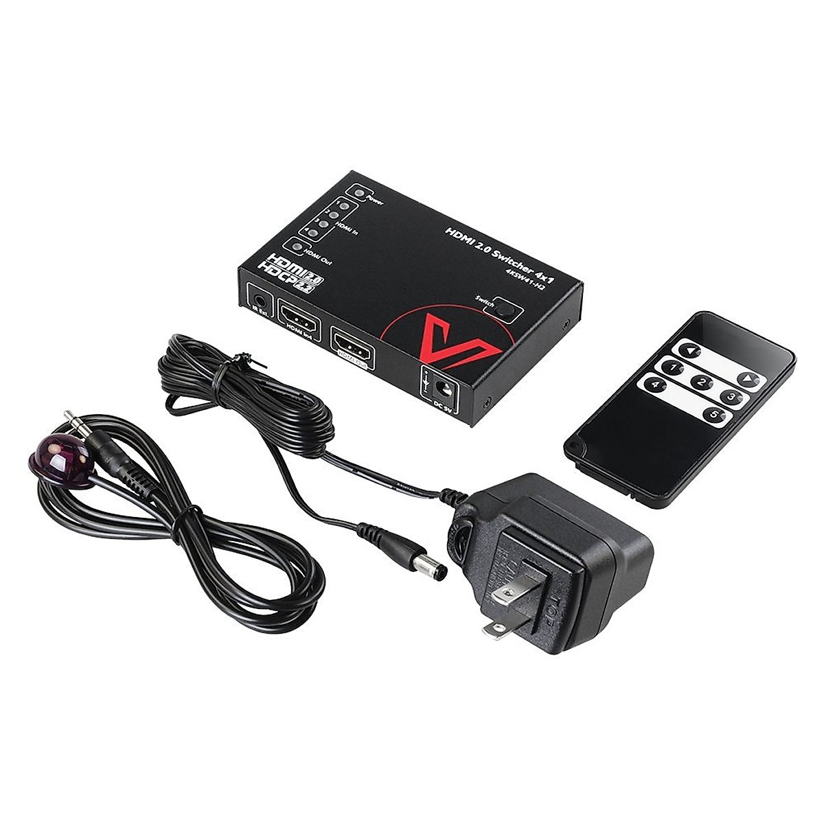 AV Access HDMI 2.0 Switch 4 in 1 Out UHD 4K@60Hz & 1080p@120Hz, HDR10 Dobly Vision and 3D, 18Gbps Zero Latency, HDCP 2.2, Plug & Play, IR Remote/Plug-in/Button Switch, Digital DTS-HD TrueHD Audio