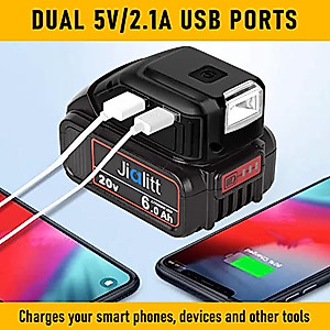 Jialipok Replace for Dewalt 20V USB Adapter Charger, DCB090 Battery Adapter with LED Work Light, DC Port & Dual USB Port, Power Source Charger for Dewalt 12V 14.4V 18V 20V Lithium-ion Battery