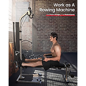 FITINDEX Home Gym Station 320lbs, Multifunctional Pulley Strength Machine with 63 Workouts, Rowing, Bench Press, Squat, Full Body Training Exercise Equipment for Women Men