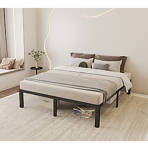 ROIL 14 inch Full Size Bed Frames with Wood Slats - 3500lbs Heavy Duty No Box Spring Needed Platform, Mattress Stoppers Double Metal Noise Free Bedframe with Headboard Hole