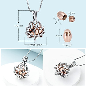 Imrsanl Cremation Jewelry for Ashes - Lotus Flower Ashes Pendant Necklace with Mini Keepsake Urn Memorial Ash Jewelry (Rose Gold)