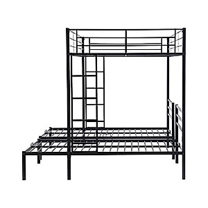 BIADNBZ Triple Bunk Beds, Full Over Twin & Twin Size Bunkbeds for 3, with Built-in Shelf and 2 Side Ladders, 3 in 1 Metal Bedframe for Adult Kids Teens Bedroom, Apartment, Dorm, Space-Saving, Black