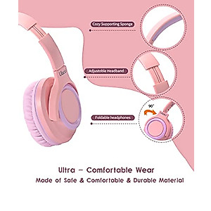 Ulacici Pink Kids Headphones for School,Kids Headphones Headphones for Kids with Volume Limit of 94 db,Wired Children Headphones for Online Learning/School/Travel/Tablet