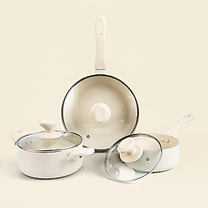 Meythway Pots and Pans Set Ultra Nonstick, 6 Piece Kitchen Healthy Ceramic Coating Cookware Sets, Non-Toxic Cookware with Stay Cool Handle, Induction Compatible & Dishwasher Safe, 100% PFOA&PFOS Free